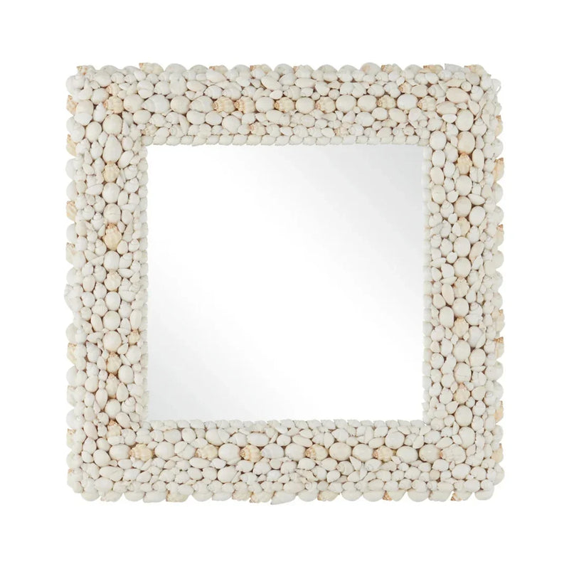 Coastal Seashell Square Mirror | Handcrafted Cream Shells