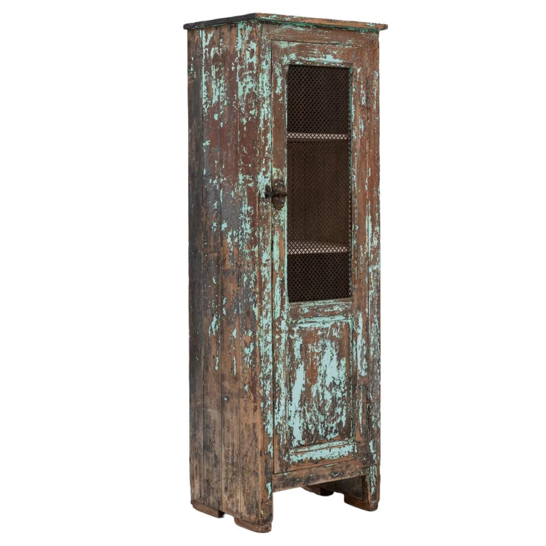 French Antique Teal Farmhouse Cabinet Circa 1870