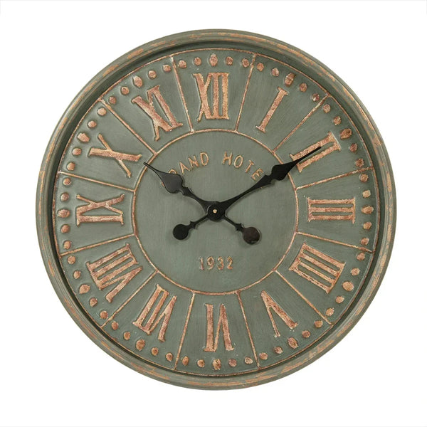 French Vintage Green Roman Numeral Clock