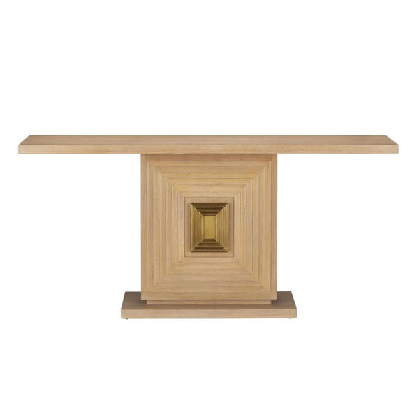 Geometric Illusion Wood Console Table with a Gold Medallion