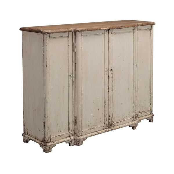 Rustic Antique White Farm Sideboard with a Curved Wood Top
