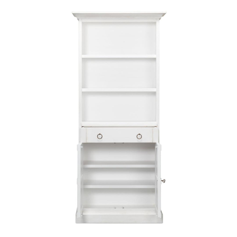 White Open Shelf with Doors Bookcase