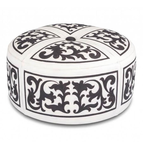 Chocolate and Cream Leather Ottoman