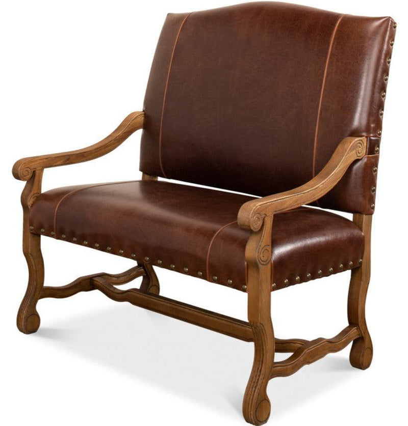 Brown Cowhide Ranch Manor Leather Bench
