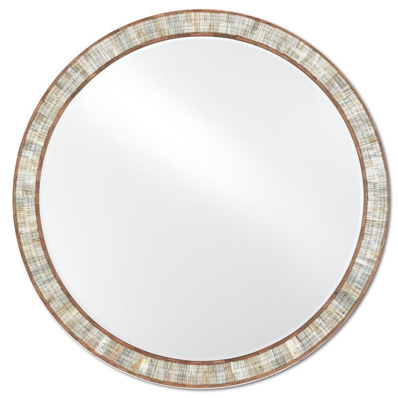 Chiseled Natural Wood Round Mirror