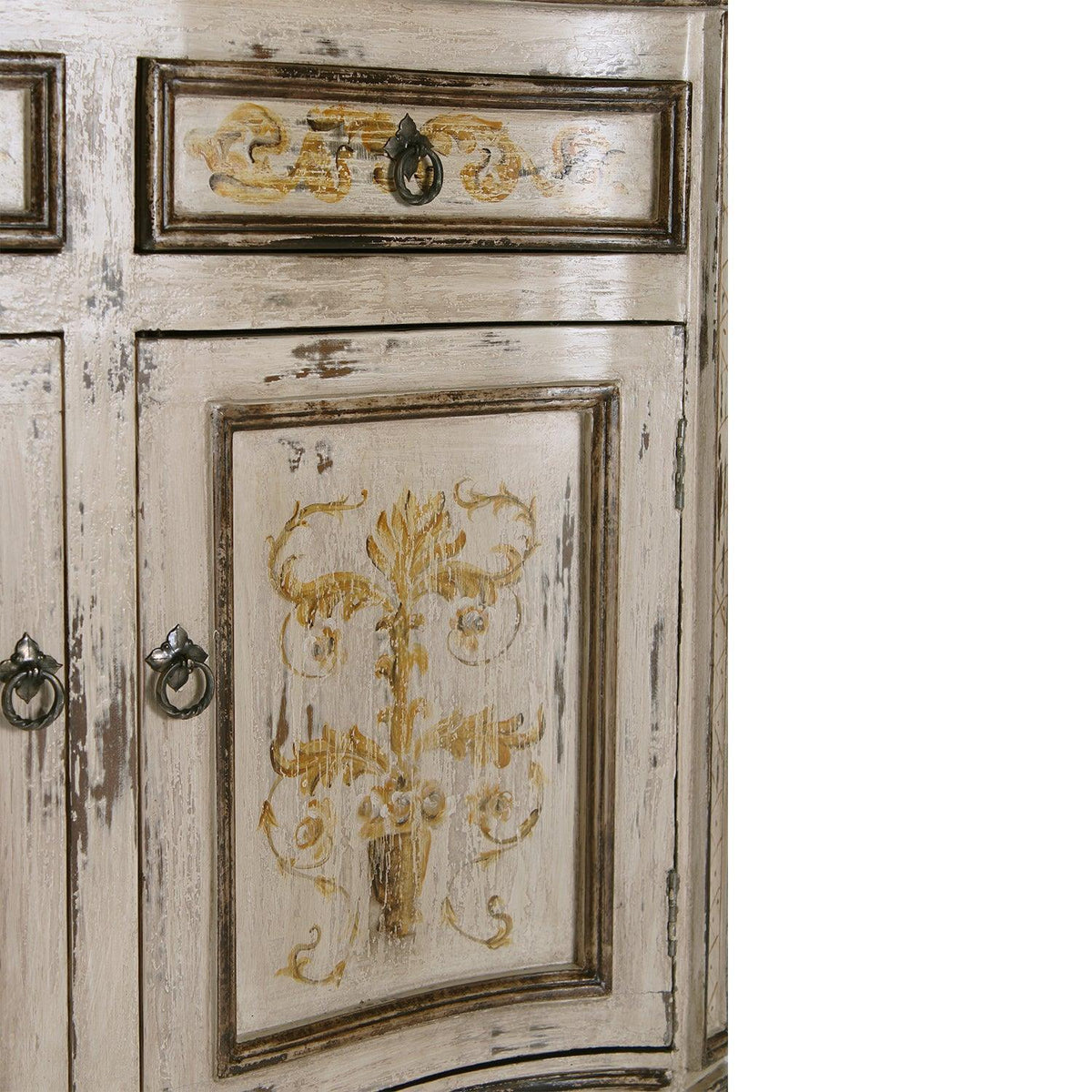 Curved French Country Scroll Buffet | Curved Front and Painted Scrolls