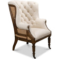 Deconstructed French White Tufted Arm Chair with Burlap Back