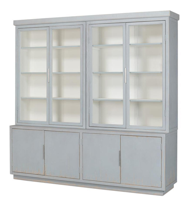 Extra Large Patina Blue Glass Cabinet