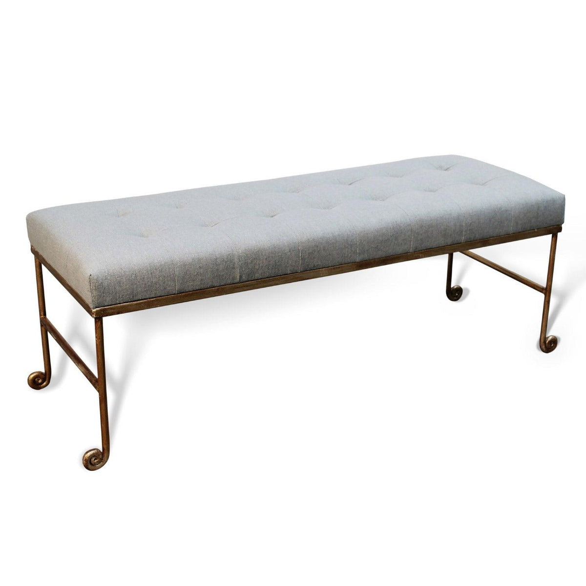 Antique Silver Metal Base Bench | Custom Fabrics Available.