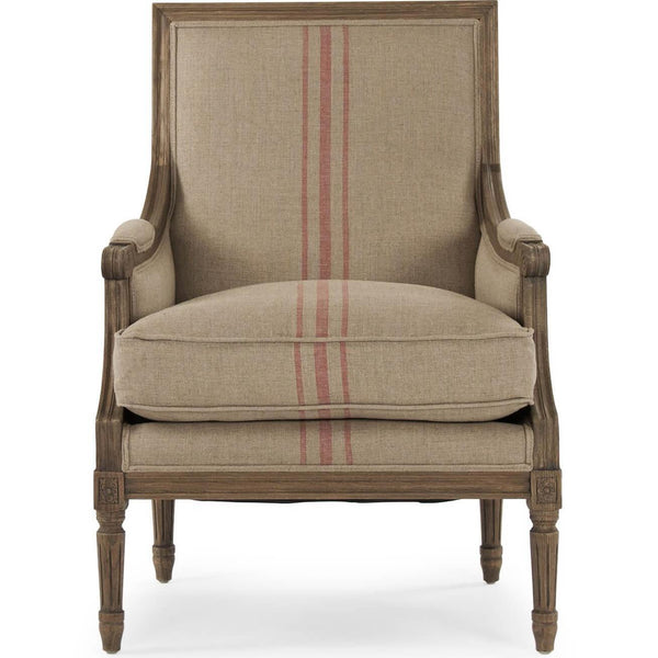 French Louis Red Striped Arm Chair