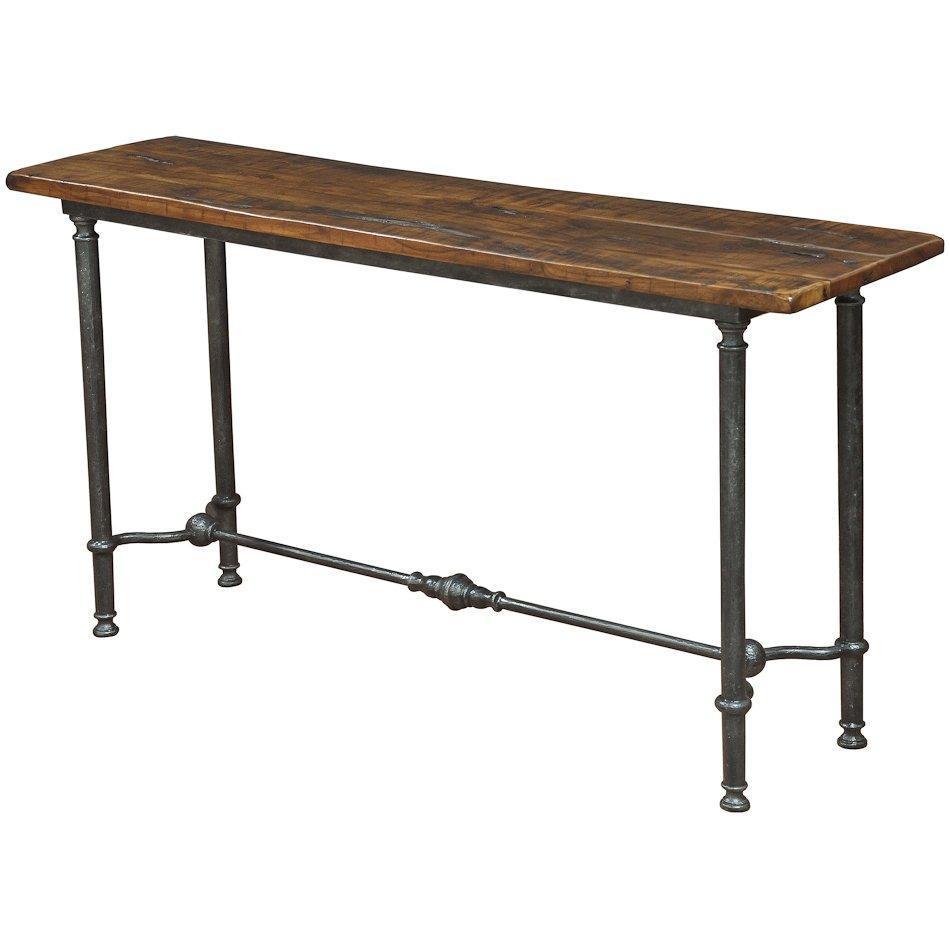 Rustic Lodge Console Table - Wood Top and Wrought Iron Base