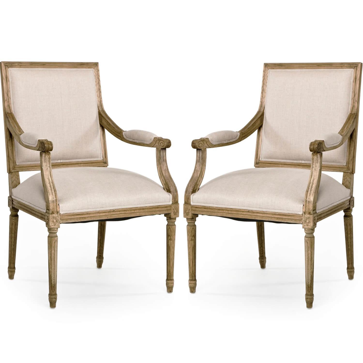 Square Back Oak Arm Chairs - Pair