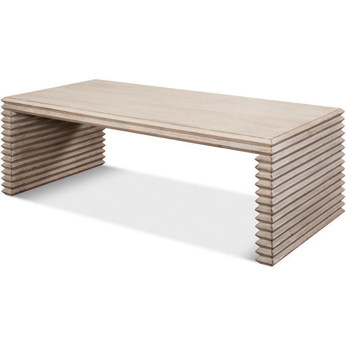 Stone Grey Ribbed Contemporary Glam Coffee Table