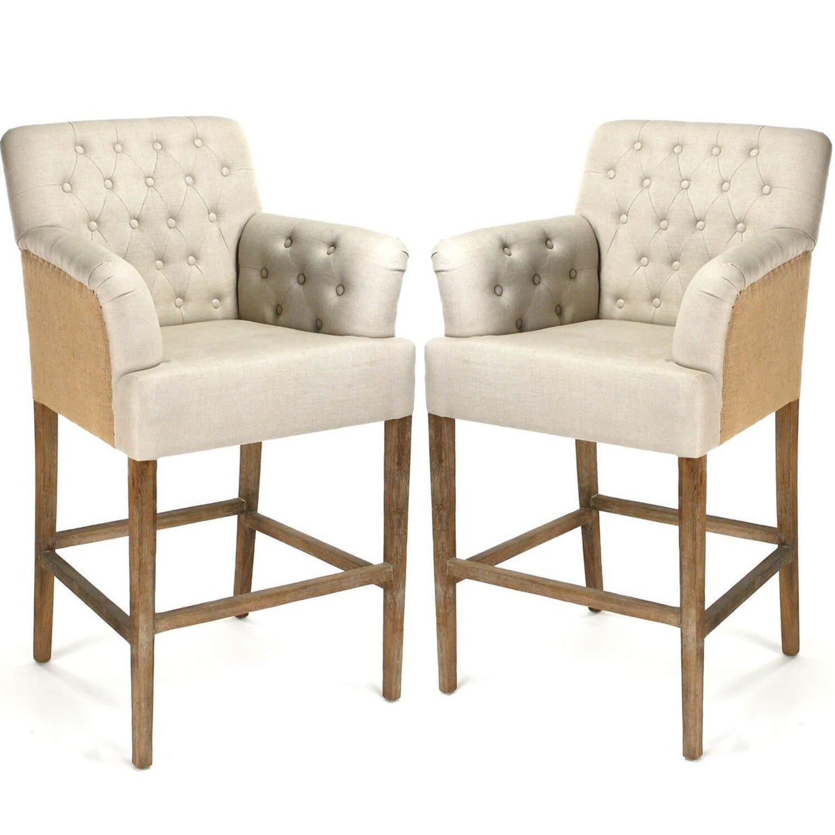 Tufted Jute Bar Stools - distressed frame