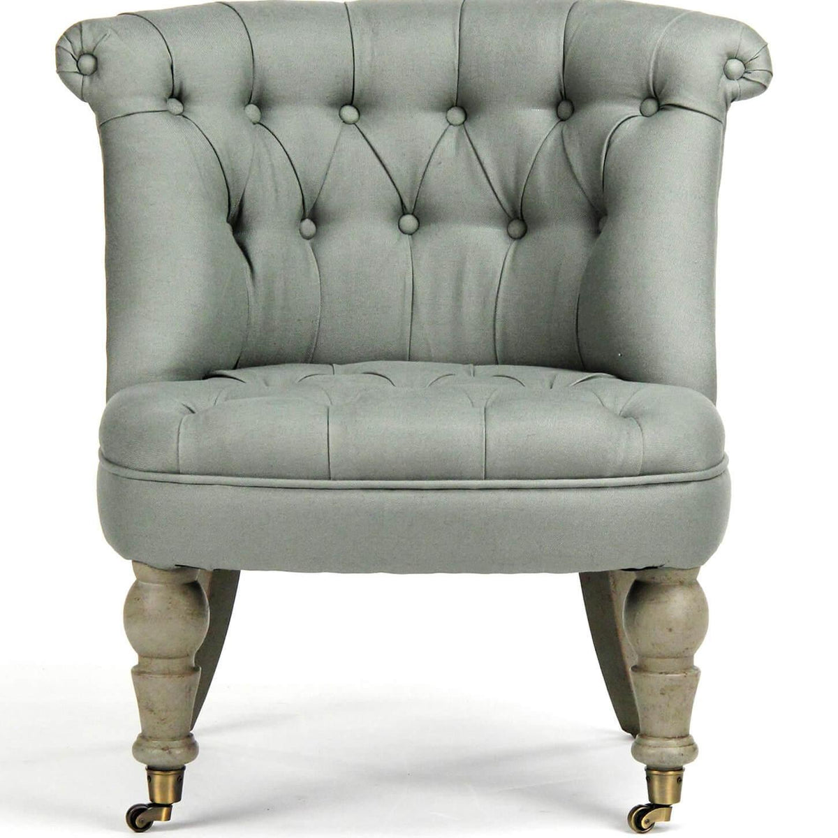 Cottage Chic Tufted Sage Blue Slipper Chair – Belle Escape