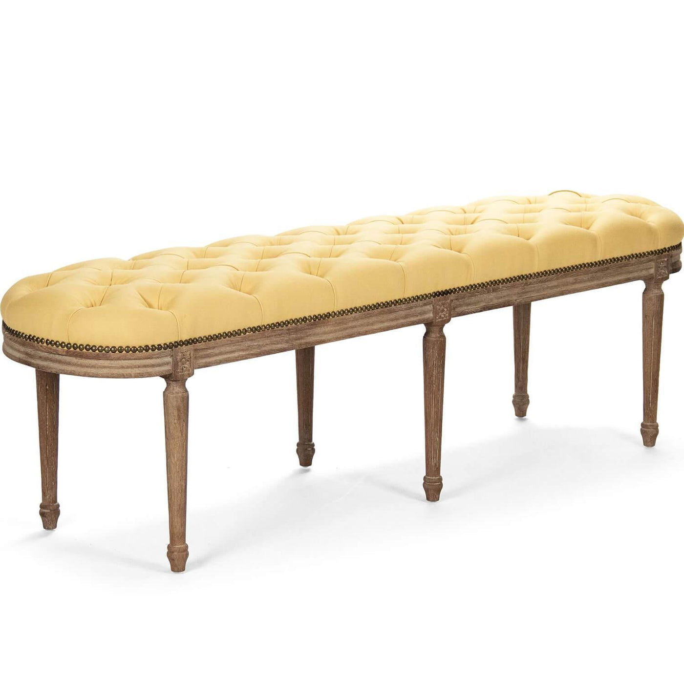 Tufted Yellow Linen Provence Bench