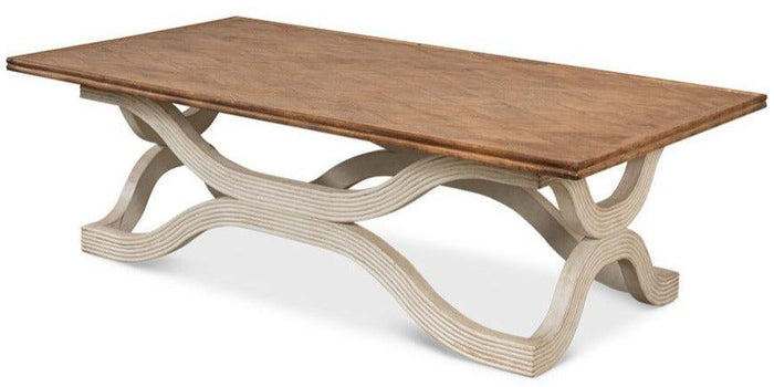 Wavy Base Wood Top Coffee Table